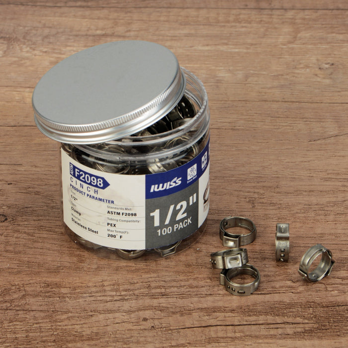 1/2-inch PEX Stainless Steel Clamp Cinch Rings 100 Pack — iCrimp Tools