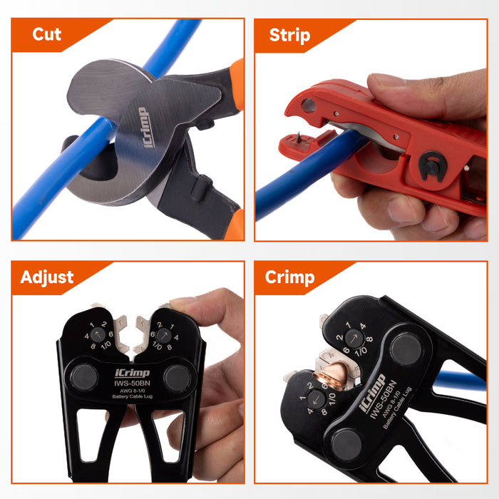 Battery Cable Lug Crimping Tool Kit for AWG 8-1/0 Electrical Lug ...