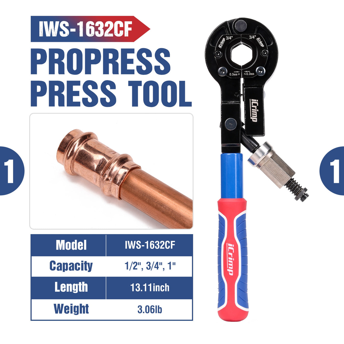 Copper Pipe Press Tool Kit for 1/2", 3/4", 1" Viega ProPress Fittings ...