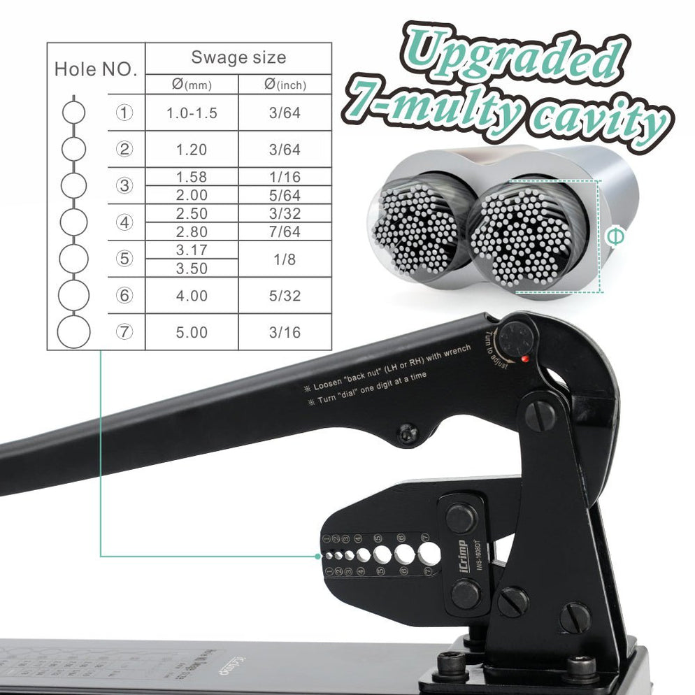 Bench Swaging Tool for Aluminum Wire Rope End Sleeve, Duplex — iCrimp Tools