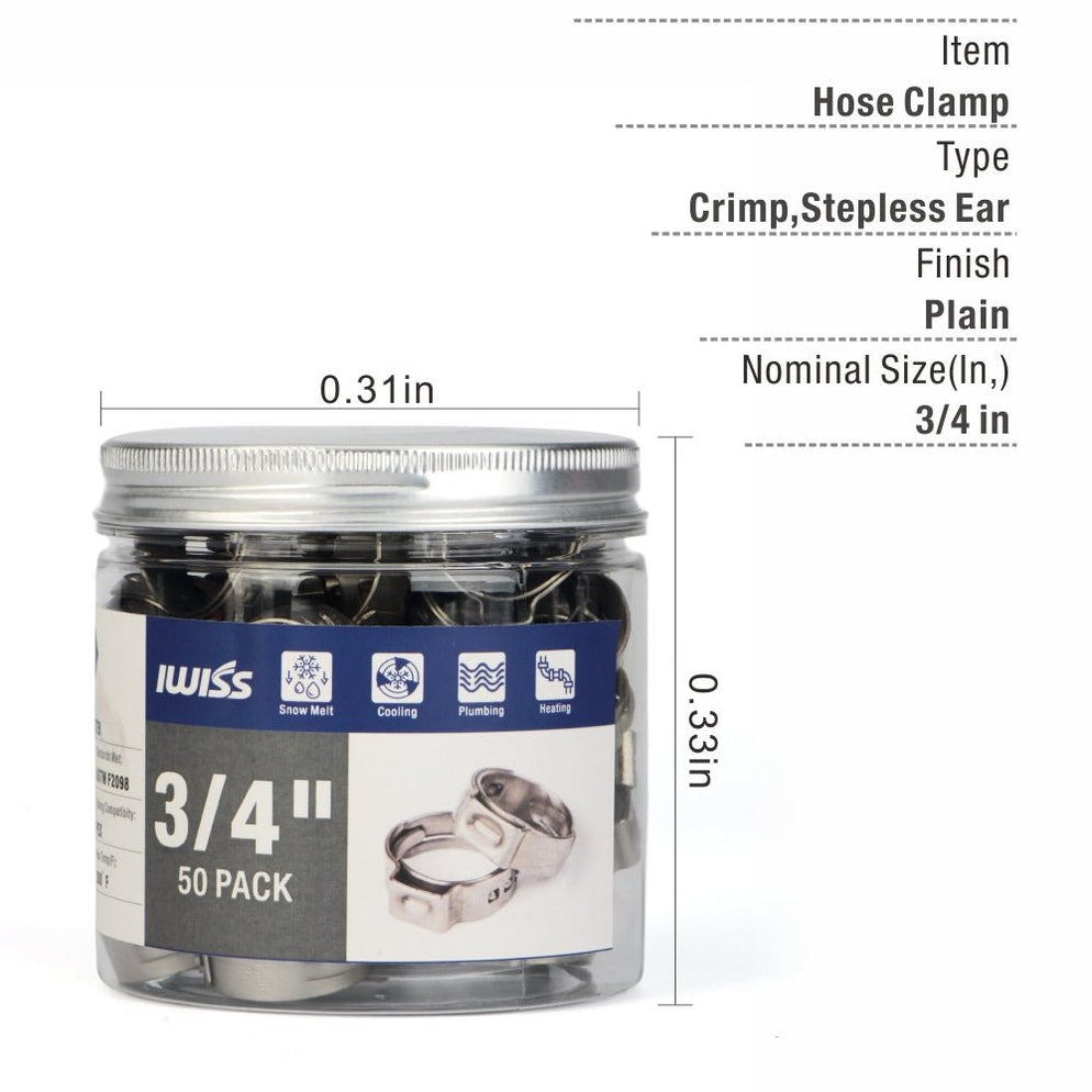 3/4 in. Stainless Steel Cinch Clamp Rings for PEX Pipe - 50 Pack ...