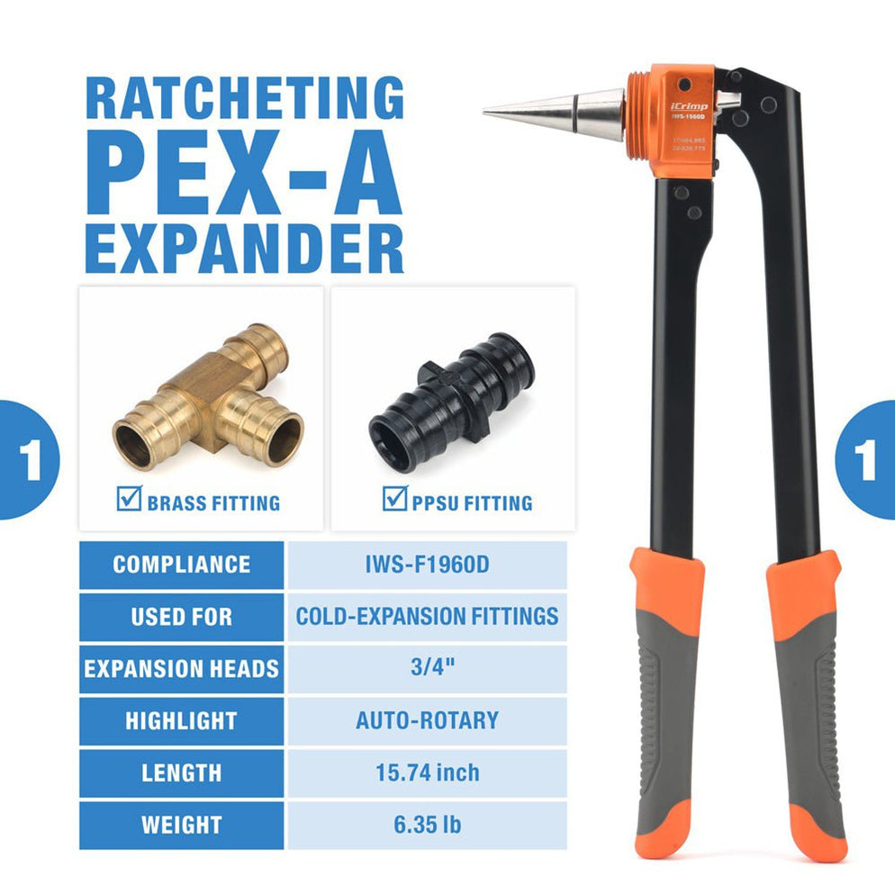 3/4-Inch Auto Rotation PEX Expansion Tool with PEX Cutter — iCrimp Tools