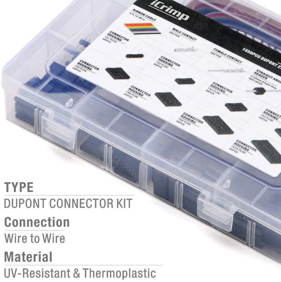 1550PCS 2.54mm Pitch Wire-to-Wire Dupont Connector Kit — iCrimp Tools
