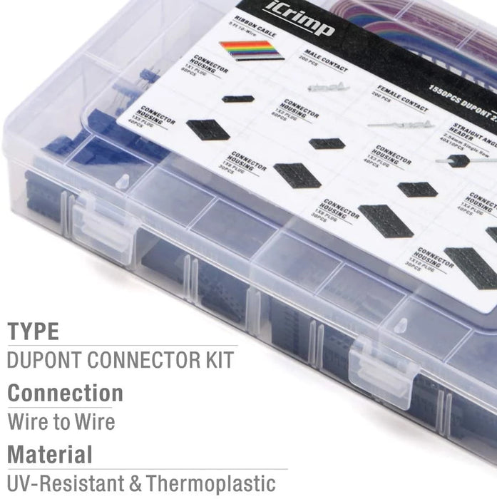 1550PCS 2.54mm Pitch Wire-to-Wire Dupont Connector Kit — iCrimp Tools