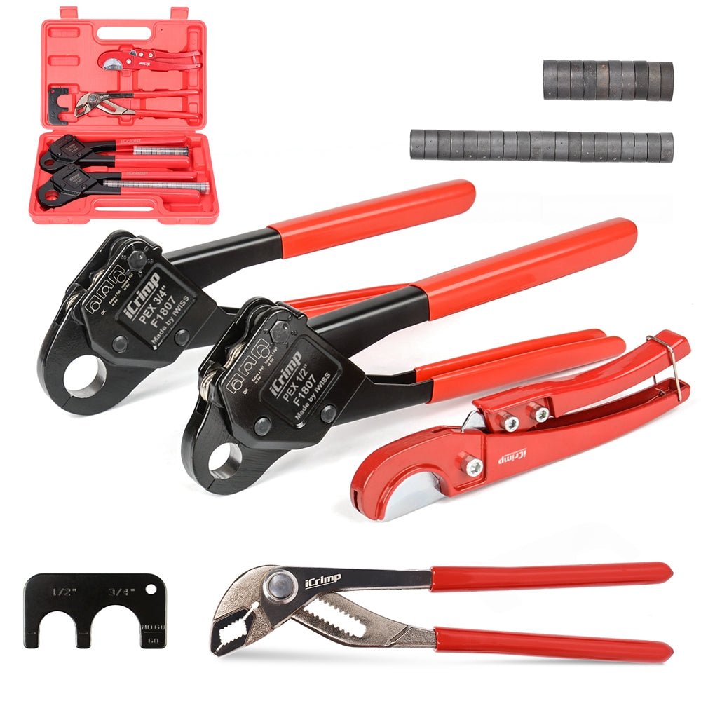PEX Crimping Tool Kit with 9.5" Groove Joint Plier, Copper Rings ...