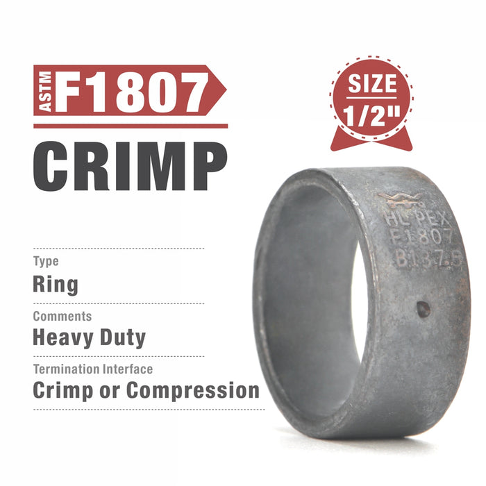 1/2-inch PEX Pipe Crimp Copper Rings, F1807 Standard-100pcs — iCrimp Tools