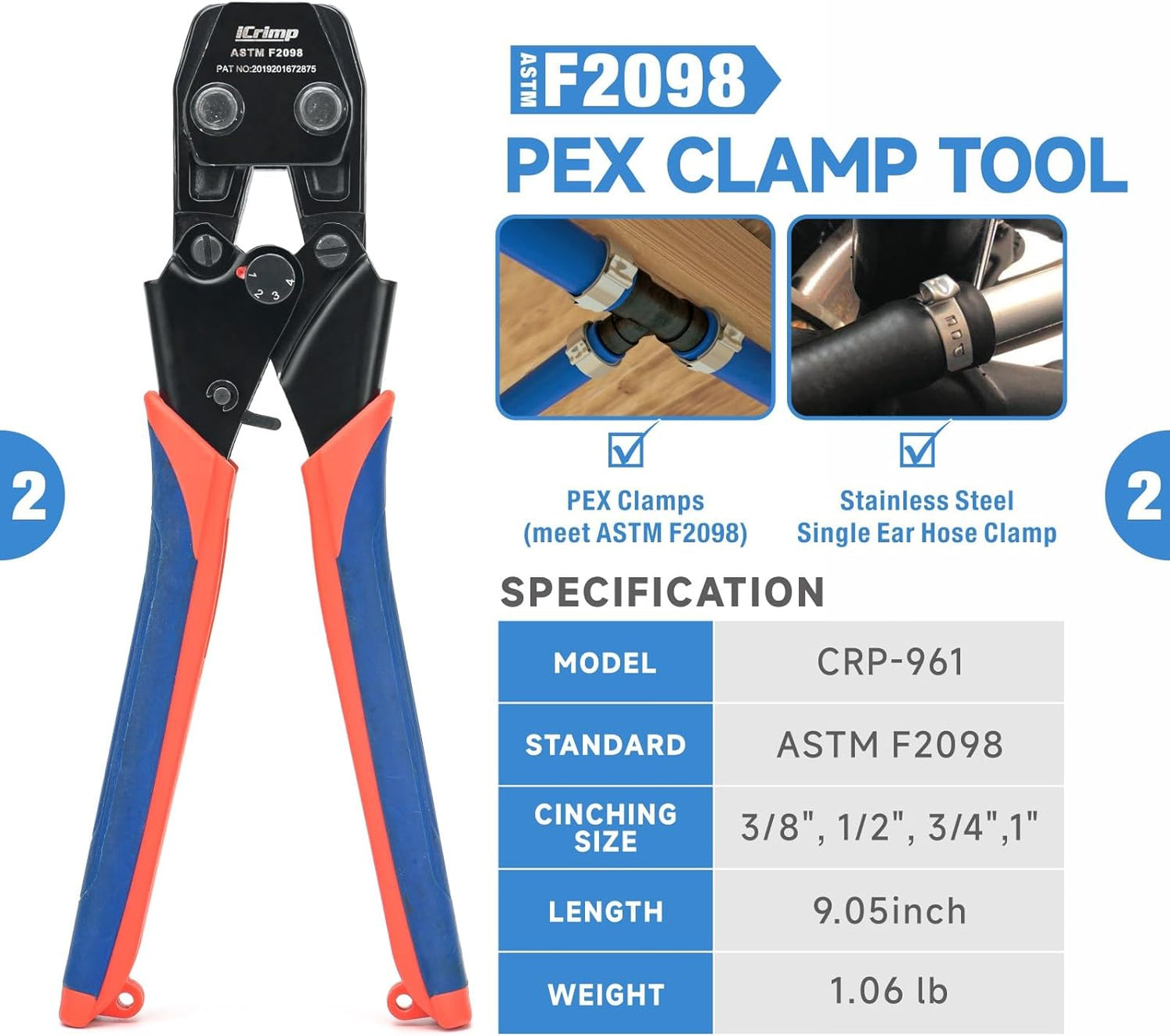 PEX Crimping Tool Set with Cinch Clamp Tool, Removal Tool — iCrimp Tools