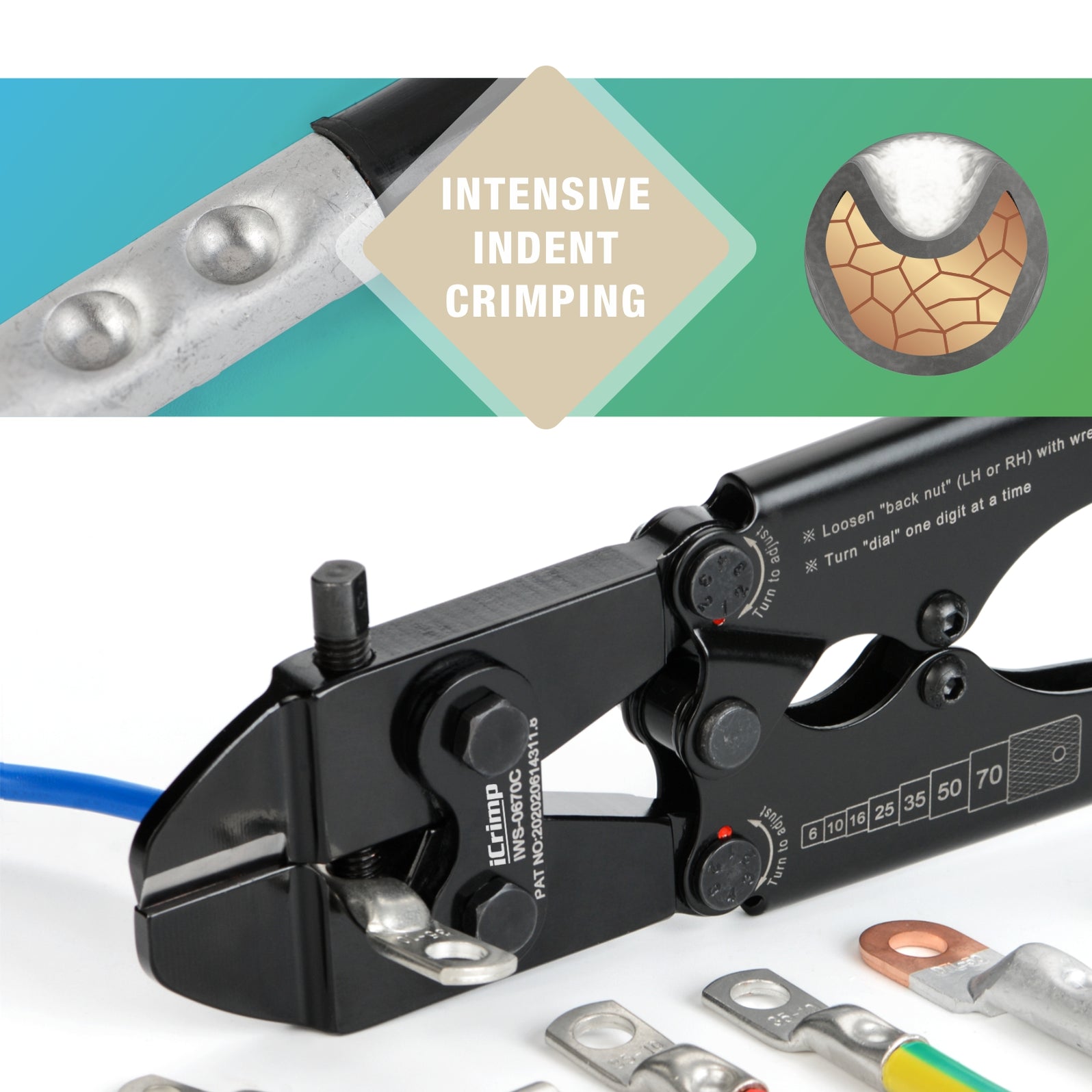 IWS-0670C Punch Type Battery Lug Crimping Tool For 6-70 mm² — iCrimp Tools