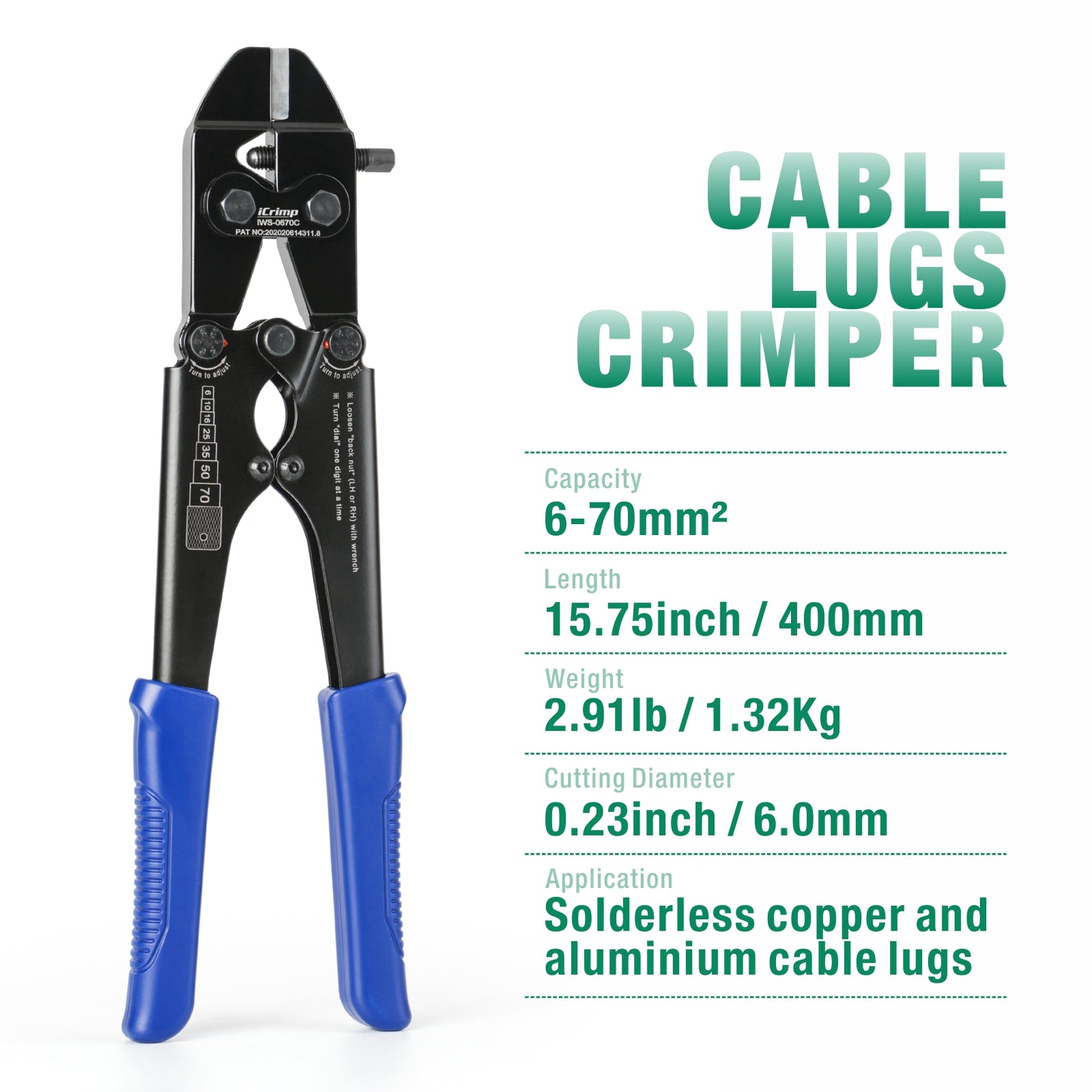 IWS-0670C Punch Type Battery Lug Crimping Tool For 6-70 mm² — iCrimp Tools
