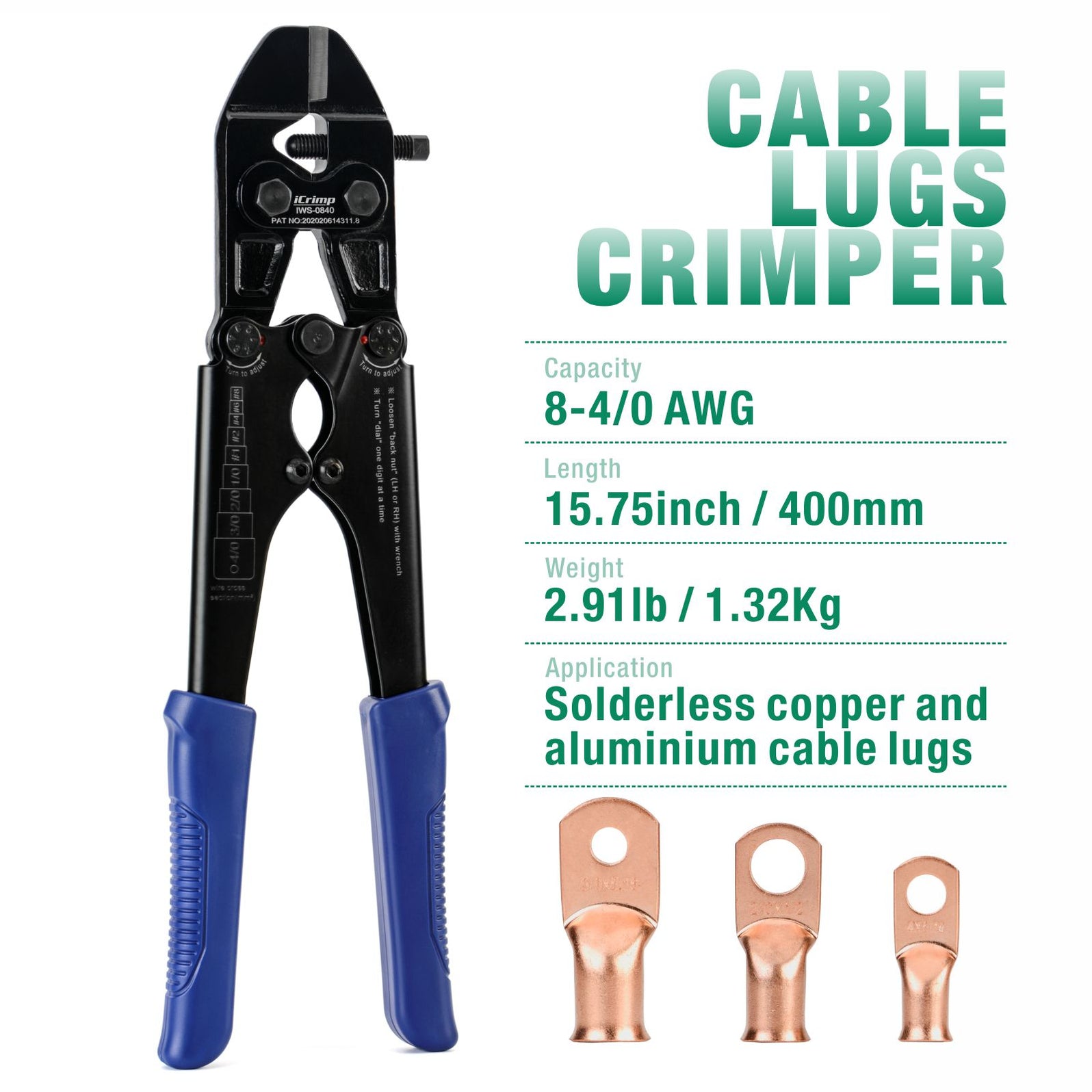 Punch Type Battery Cable Crimper for AWG8-4/0 Battery Lugs — iCrimp Tools