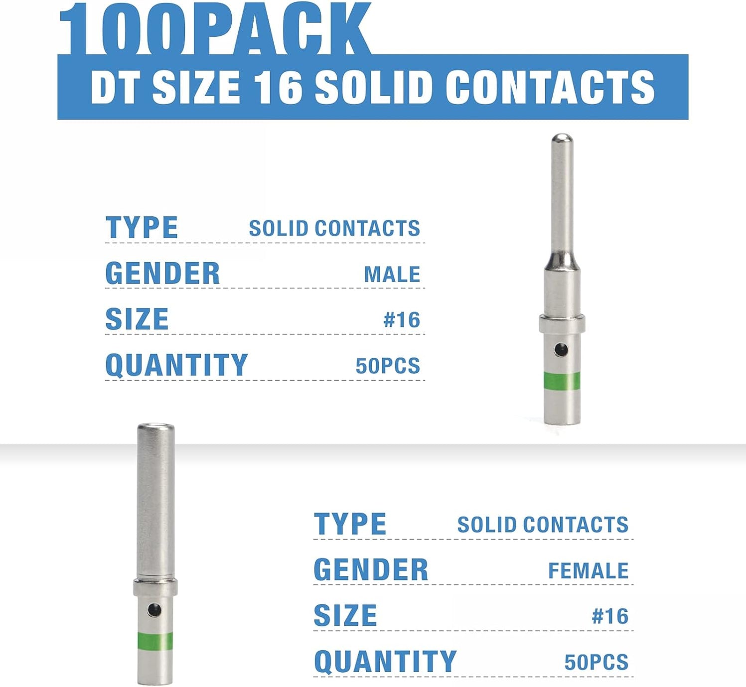 Deutsch Size 16 Solid Contacts DT Series Connector, 50 Pairs — iCrimp Tools