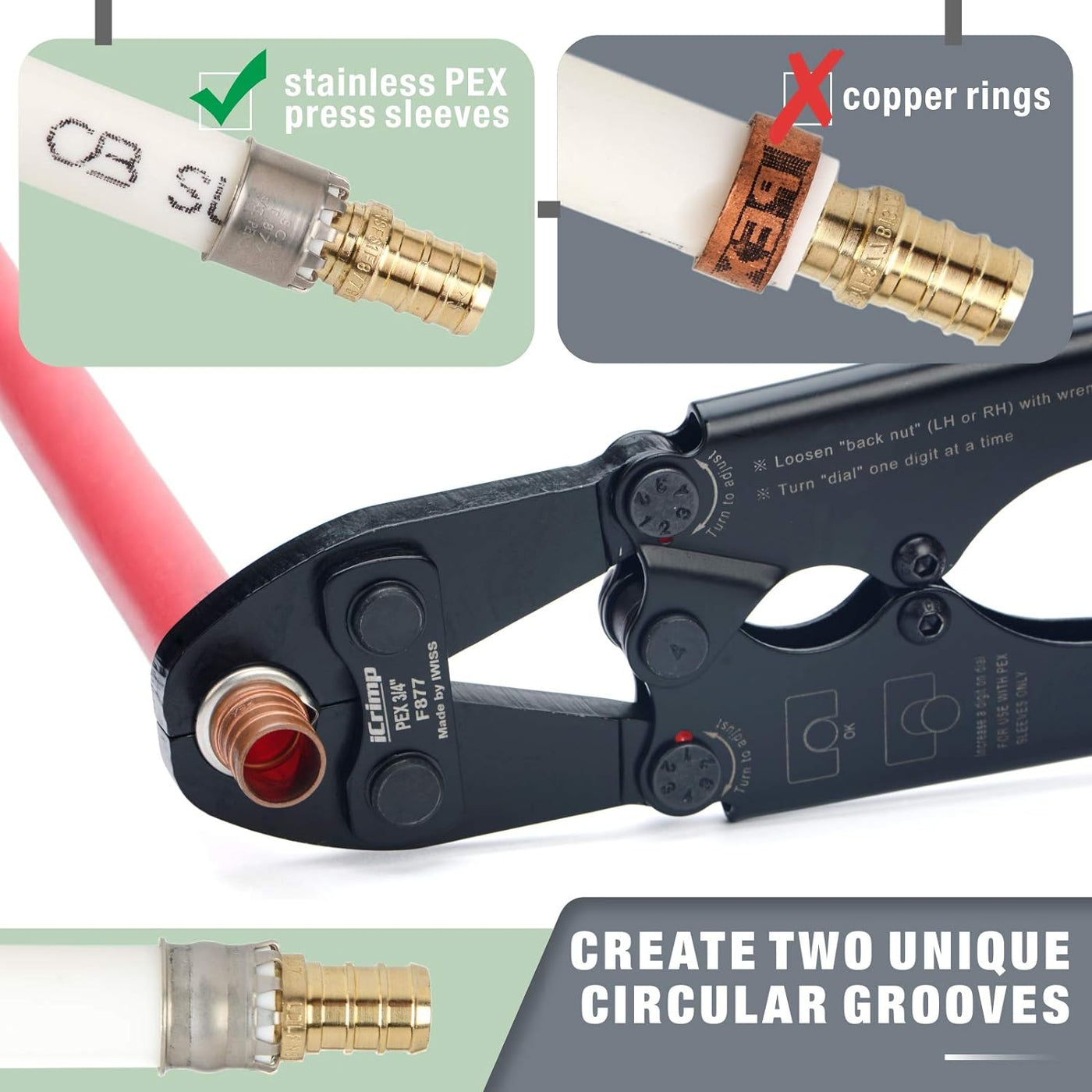 3/4-inch ASTM F877 Stainless Steel PEX Sleeves Crimping Tool — iCrimp Tools