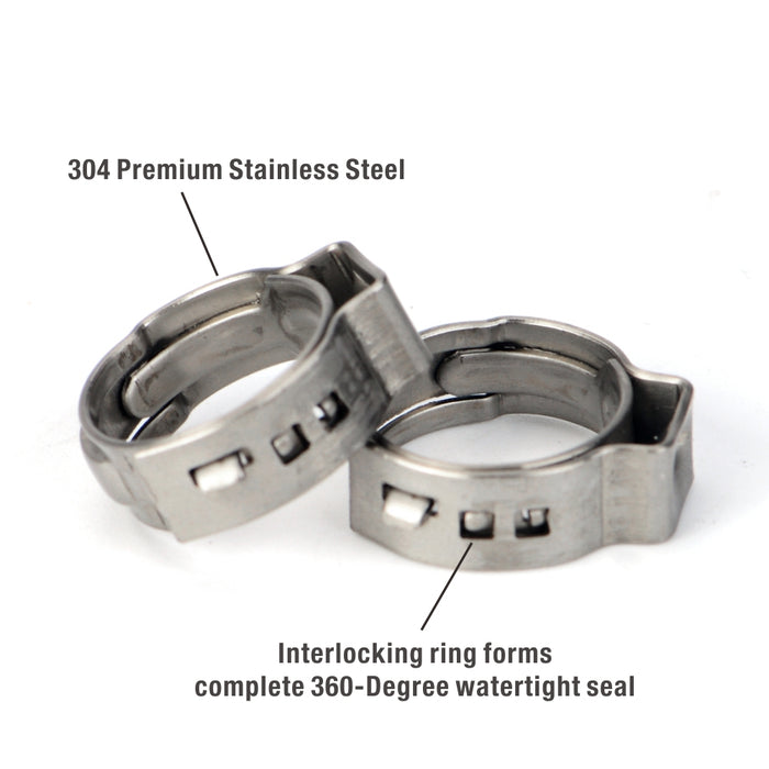 1/2-inch PEX Stainless Steel Clamp Cinch Rings 100 Pack — iCrimp Tools