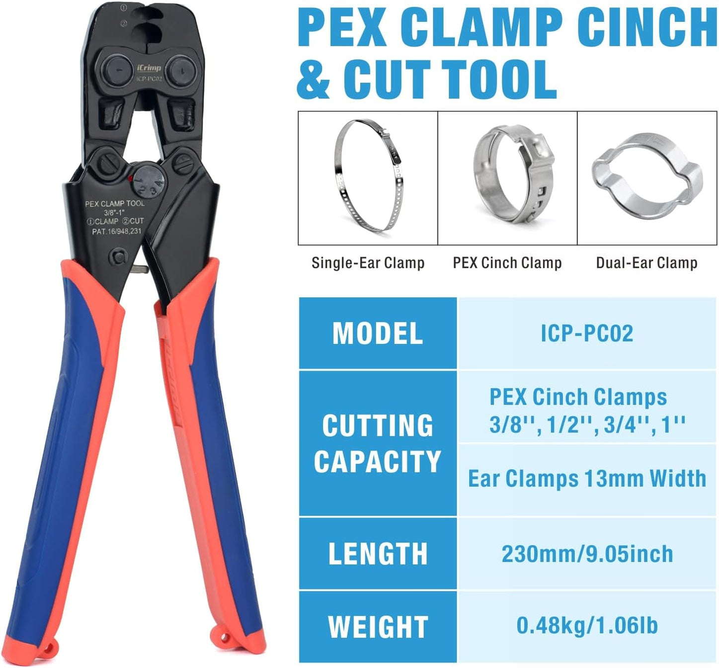 3/8-in to 1-in PEX Cinch & Removal Tool with 30PCS Clamps — iCrimp Tools