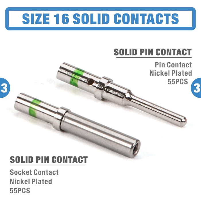 Terminal Connector Kit Deutsch Size 16 Solid Male Pin Terminals, 0.5-1 ...