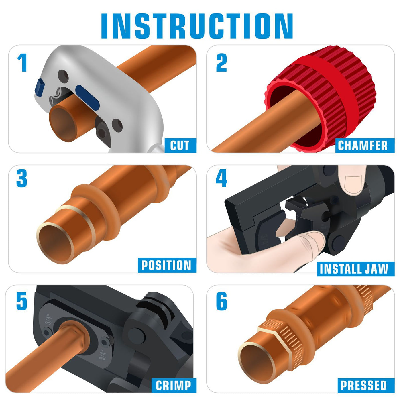 Hydraulic Press Tool Kit for 1/2",3/4",1" Copper Fittings — iCrimp Tools