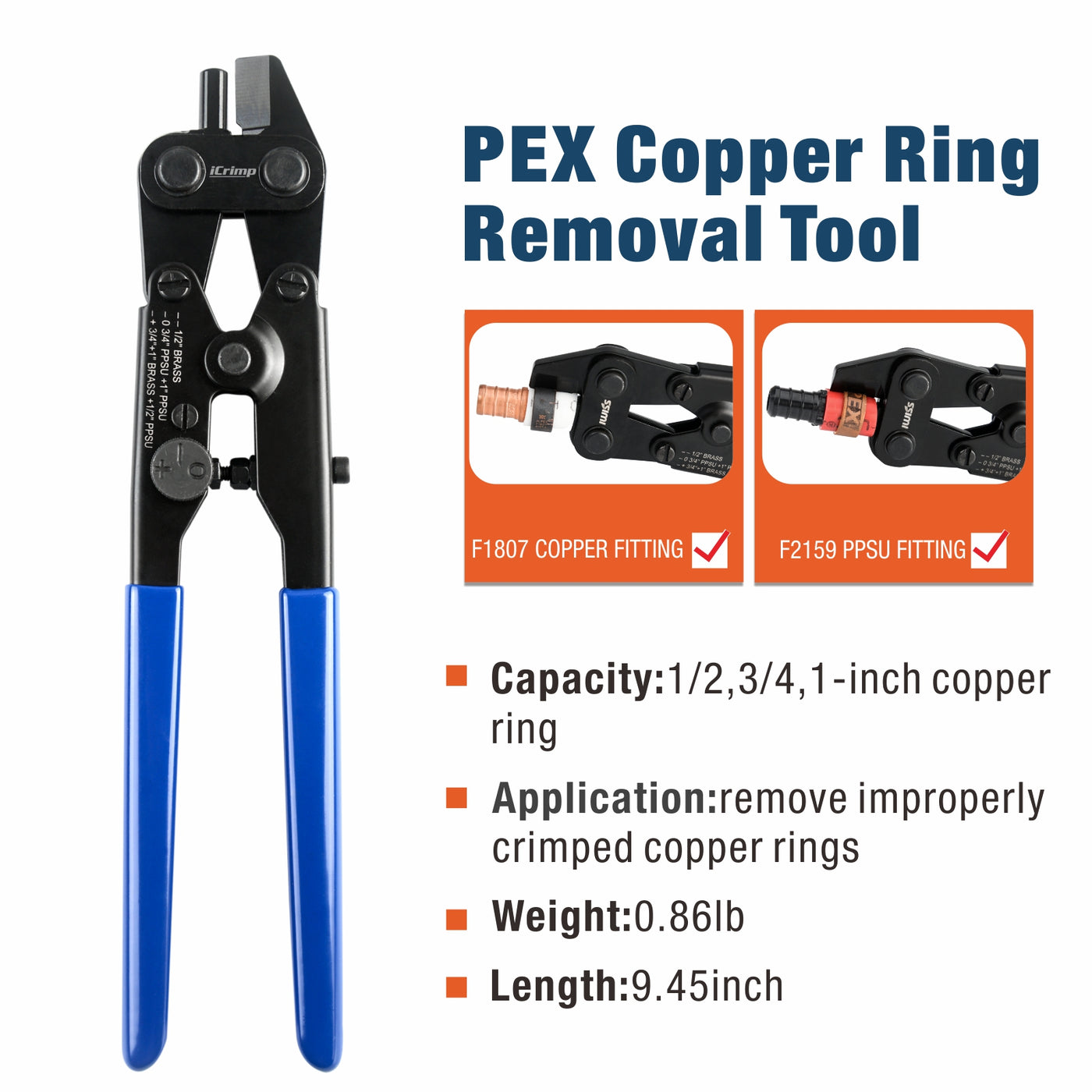 F1807 PEX Crimp Tool Kit with 3/8,1/2,3/4,1-inch jaws — iCrimp Tools