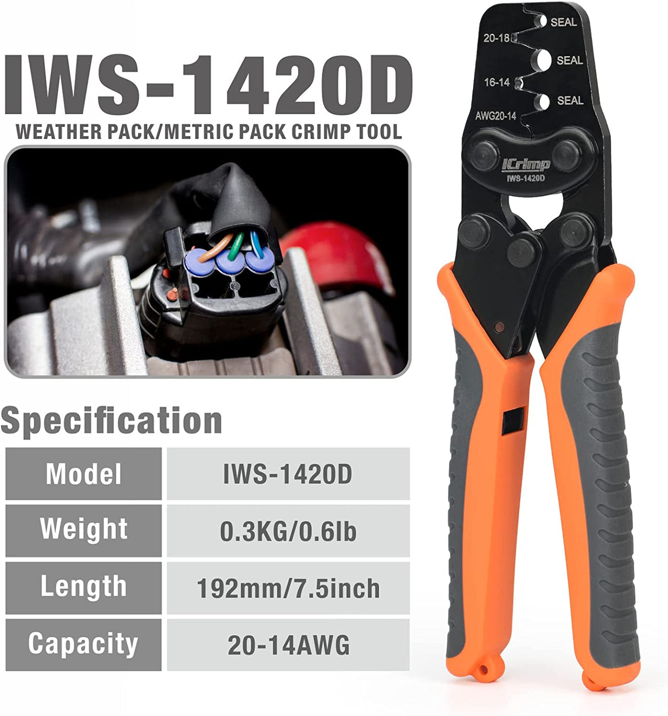 Weather-Pack/Metri-Pack Crimping Tool, 20-14AWG Wire Crimper — iCrimp Tools