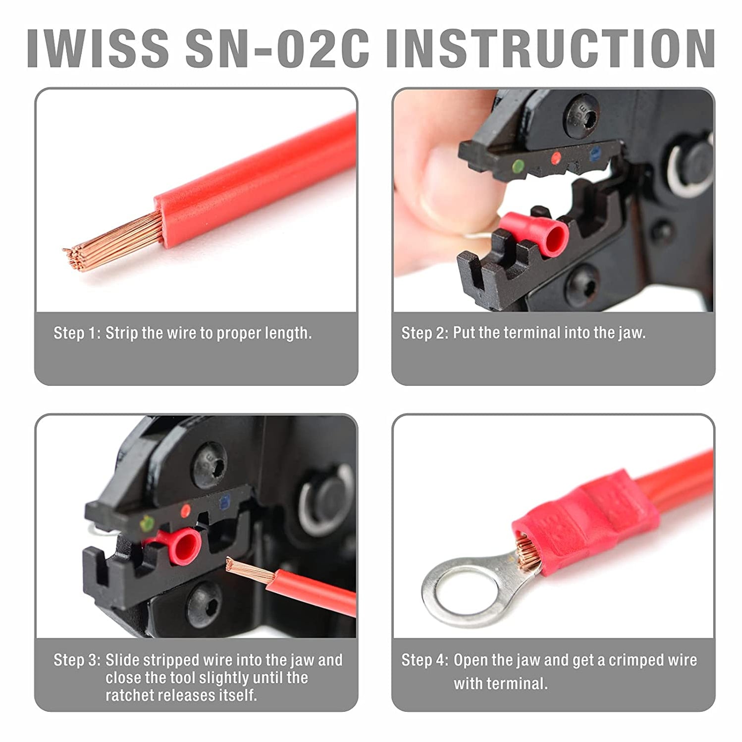 SN-02C Ratcheting Wire Crimping Tool for Insulted Terminals — iCrimp Tools