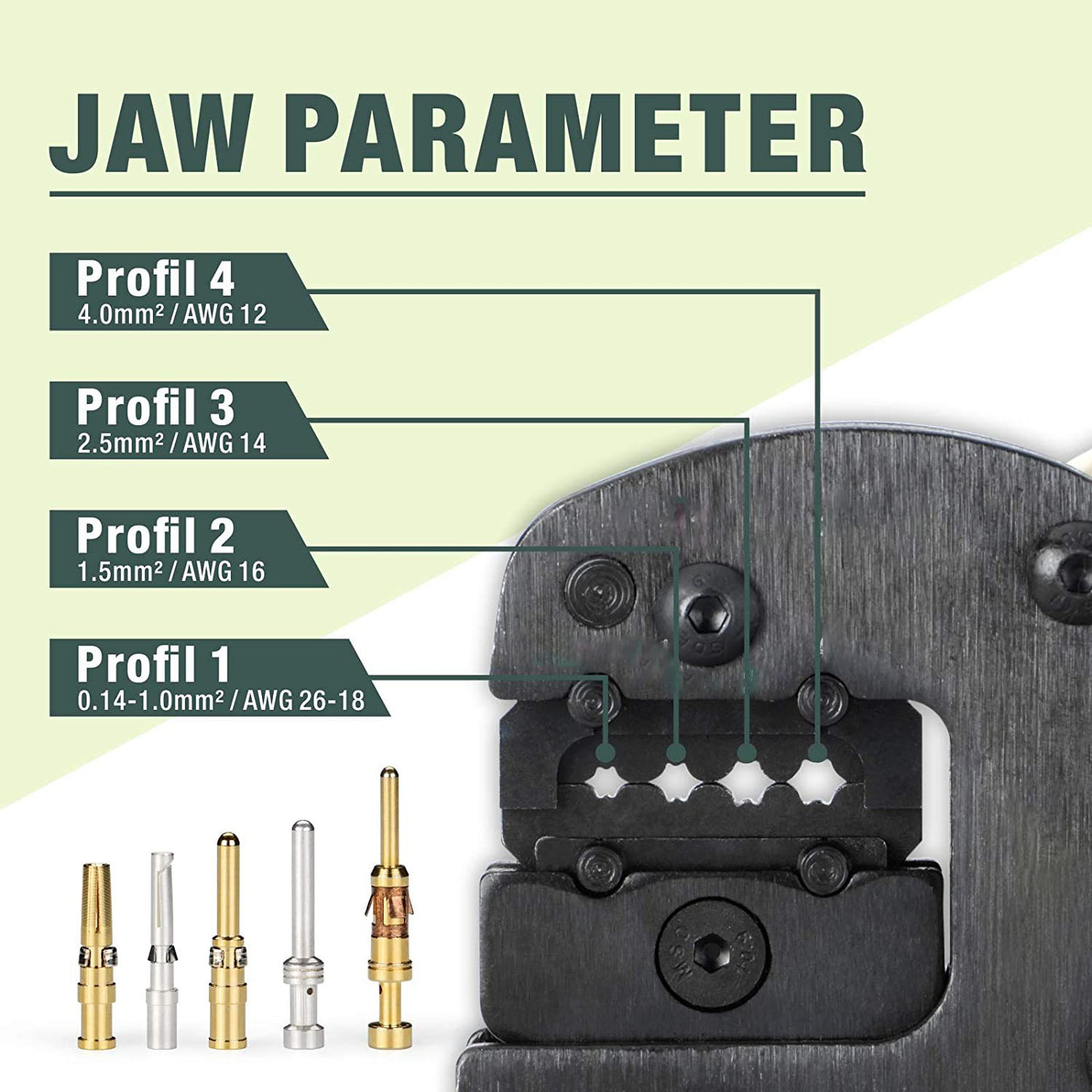 Ratchet Crimper for Han C, Han D, Han E contacts AWG 26-12 — iCrimp Tools